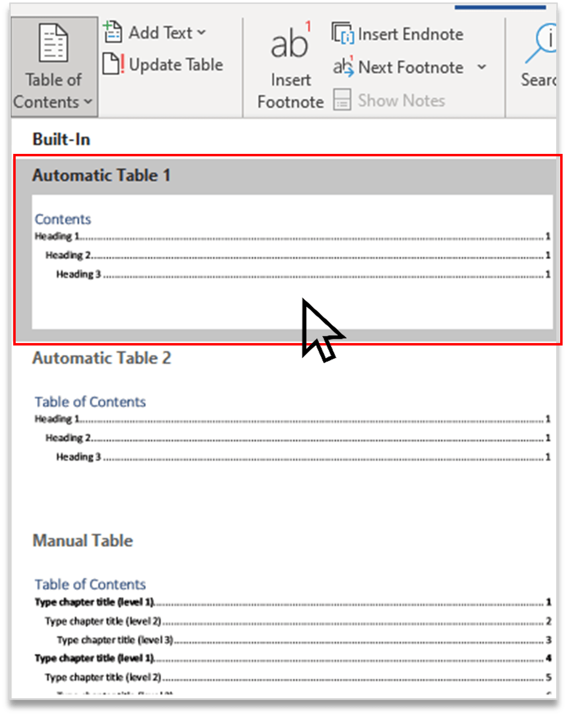 How to create & update a Table of Contents in MS Word