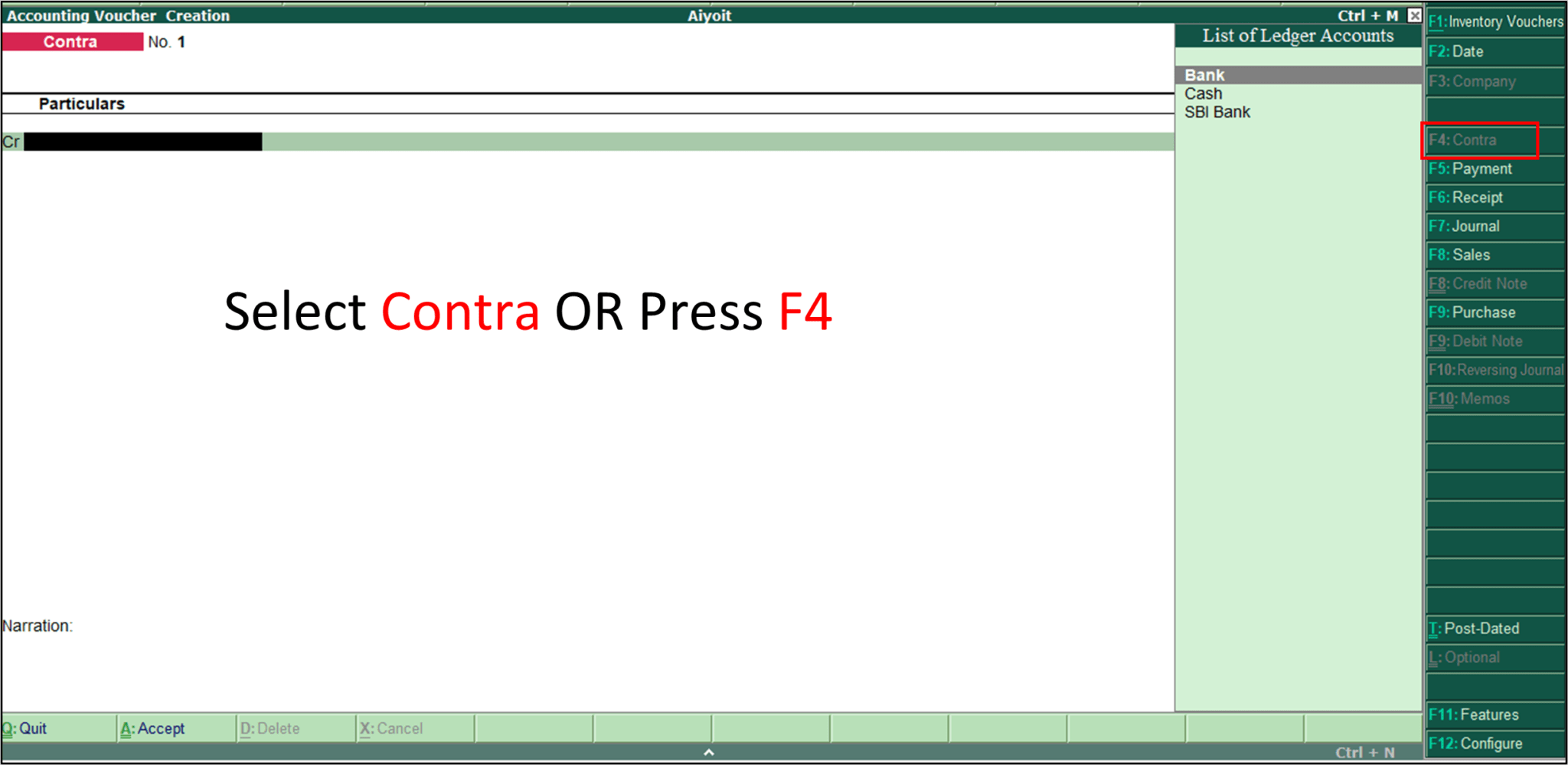 How to Record Contra Voucher in Tally - AIYO IT Tutorial