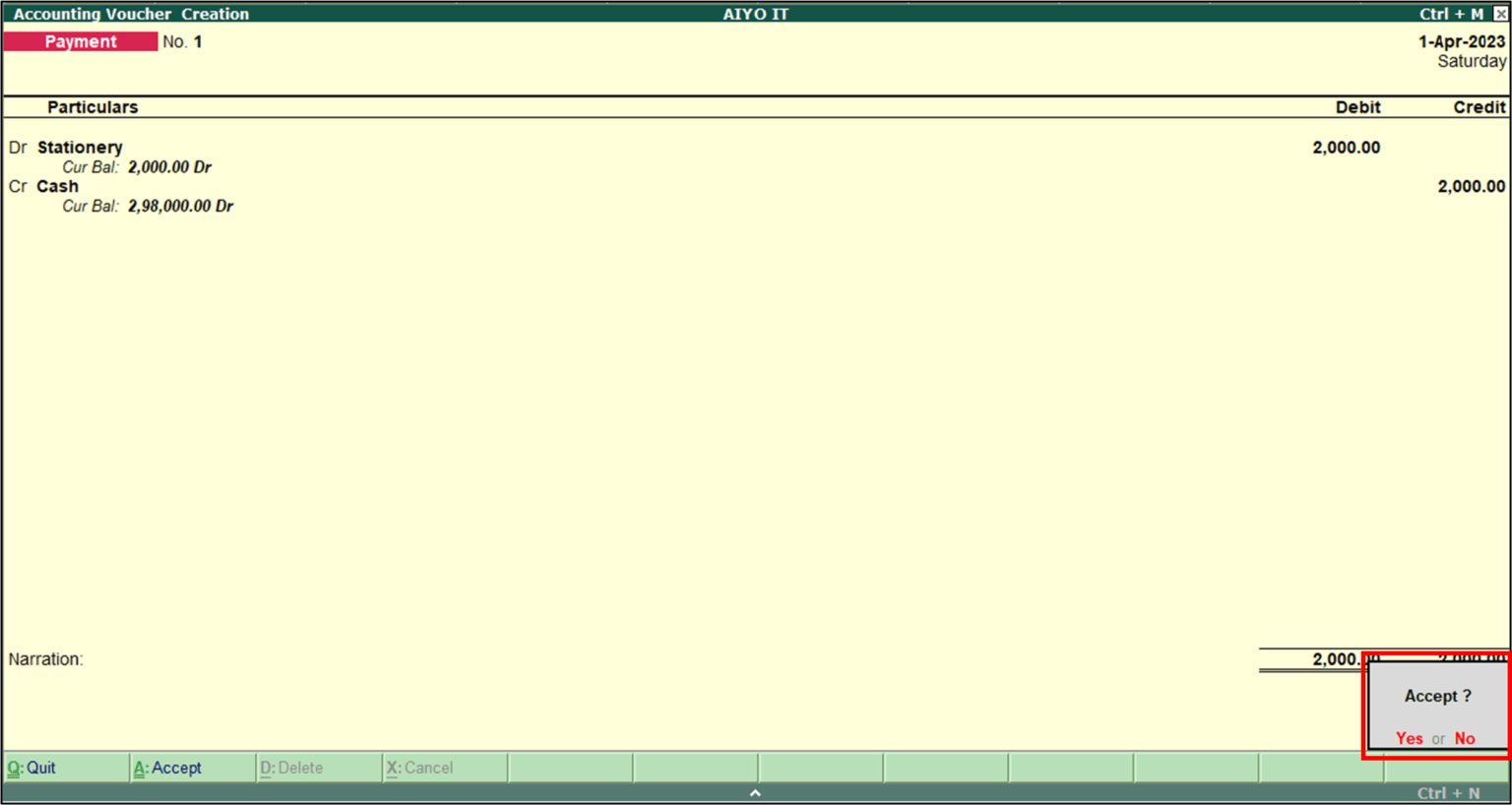 How to Record Entry in Payment Voucher in Tally - AIYO IT Tutorial